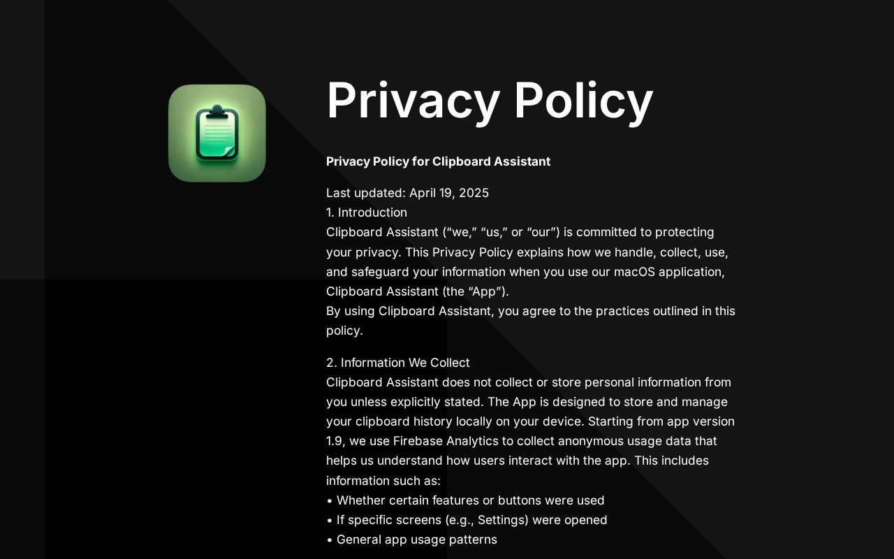 Clipboard Assistant Privacy Policy